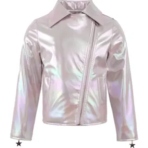 LOLA + THE BOYS Rainbow Cloud Hologram Biker Jacket
