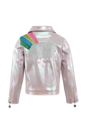 LOLA + THE BOYS Rainbow Cloud Hologram Biker Jacket