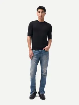 Gobi Cashmere Silk Blend Crew Neck T-shirt - Blue Graphite