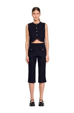 Sandro Decorative Buttoned Crop Top - Black