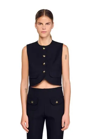 Sandro Decorative Buttoned Crop Top - Black