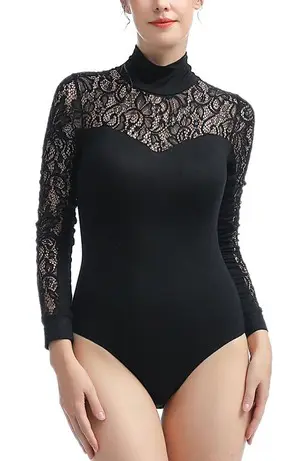 KIMI + KAI Lace Mock Neck Bodysuit