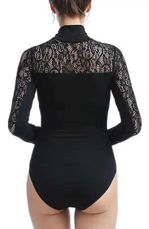 KIMI + KAI Lace Mock Neck Bodysuit
