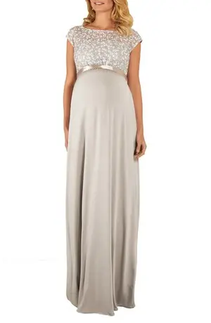 TIFFANY ROSE MATERNITY Mia Lace & Jersey Maternity Gown - Silver