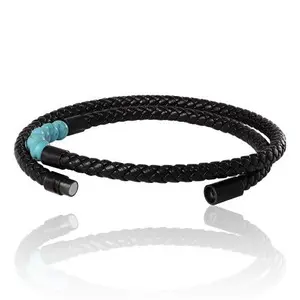 Lucky Brand Braided Leather Bracelet With Turquoise Beads