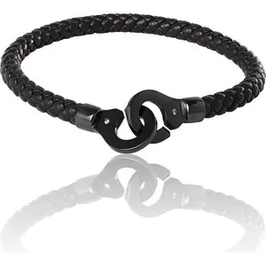 Lucky Brand Braided Leather Bracelet With Hook Clasp - Black
