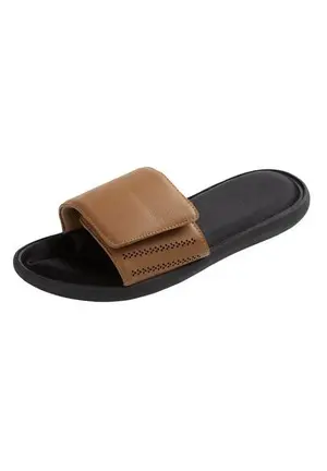 KINGSIZE Memory Foam Slide Sandals With Adjustable Strap - Brown