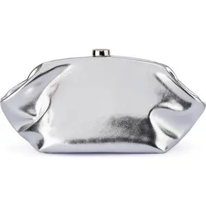 OLGA BERG Metallic Faux Leather Frame Clutch - Silver