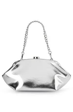 OLGA BERG Metallic Faux Leather Frame Clutch - Silver
