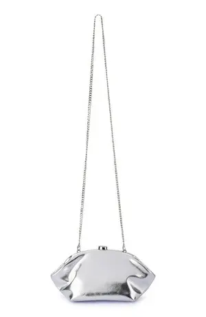 OLGA BERG Metallic Faux Leather Frame Clutch - Silver