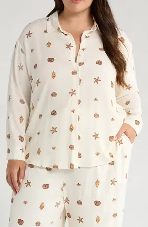 SUGARLIPS Shell Print Button-up Shirt