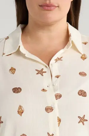 SUGARLIPS Shell Print Button-up Shirt