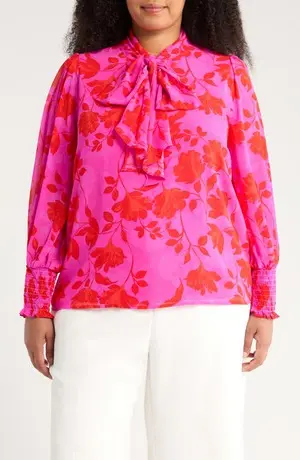SUGARLIPS Kensie Etienne Floral Tie Neck Top
