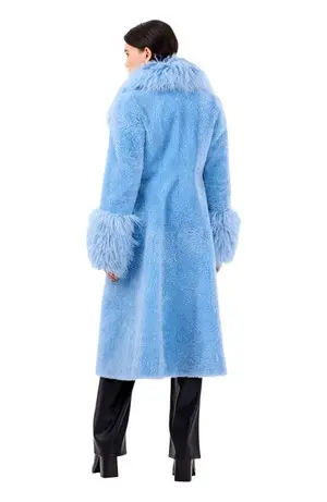 Gorski Genuine Shearling Short Coat - Blue