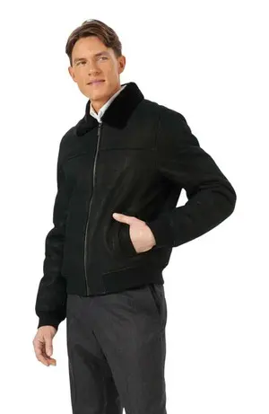 Gorski Merino Shearling Bomber Jacket - Black Pattern