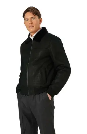 Gorski Merino Shearling Bomber Jacket - Black Pattern