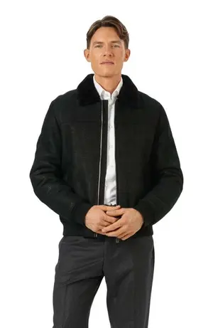 Gorski Merino Shearling Bomber Jacket - Black Pattern