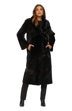 Gorski Genuine Shearling Intarsia Coat - Black/brown