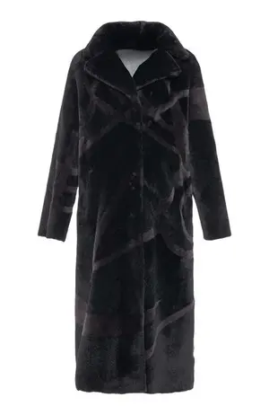 Gorski Genuine Shearling Intarsia Coat - Black/brown