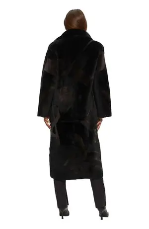 Gorski Genuine Shearling Intarsia Coat - Black/brown