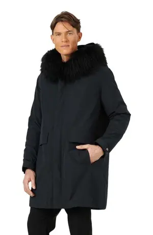 Gorski Parka With Genuine Shearling Trim - Navy/black