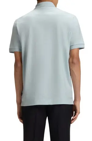 BOSS Paras Quarter Zip Cotton Polo - Open Blue