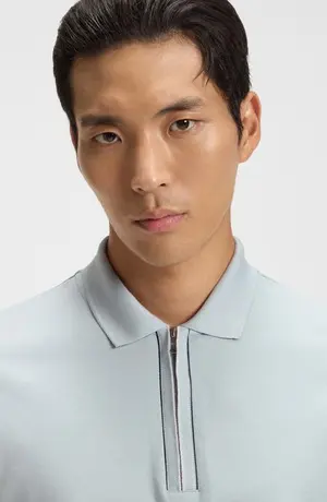 BOSS Paras Quarter Zip Cotton Polo - Open Blue