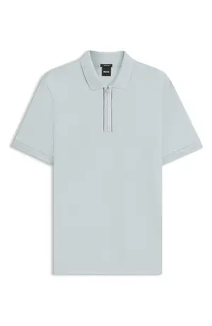 BOSS Paras Quarter Zip Cotton Polo - Open Blue