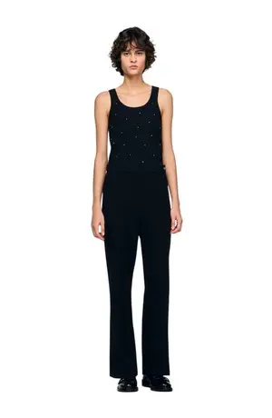 Sandro Straight Leg Trousers With Decorative Button Belt