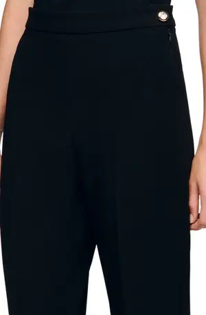 Sandro Straight Leg Trousers With Decorative Button Belt