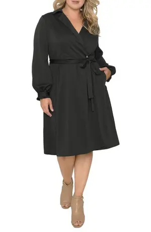 STANDARDS & PRACTICES Notched Lapel Long Sleeve Crepe Wrap Dress