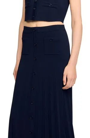 Sandro Long Pleated Knit Skirt
