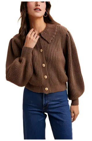 KNIT & LOUNGE Ribbed Button-up Cardigan With Collar