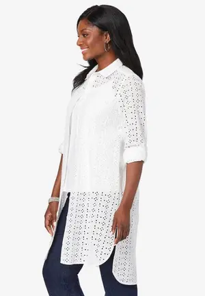 JESSICA LONDON Eyelet Tunic Shirt - Grass