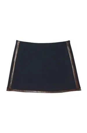 Sandro Short Skirt With Leather Bands - Navy Blue