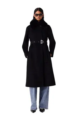 Maje Double-faced Coat With Removable Collar - Black