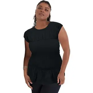 JUNE + VIE Fitted Smocked Peplum Top - Black Onyx
