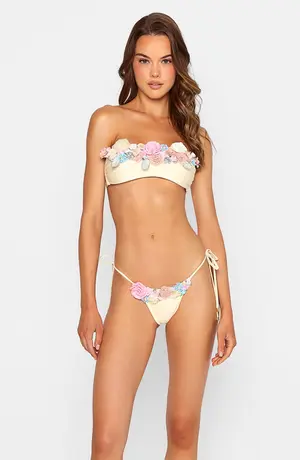 BEACH BUNNY Secret Garden Tie Side Bikini Bottom - Ivory