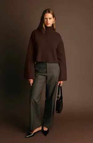 Deluc Chuck Crop Funnel Neck Sweater - Cacao