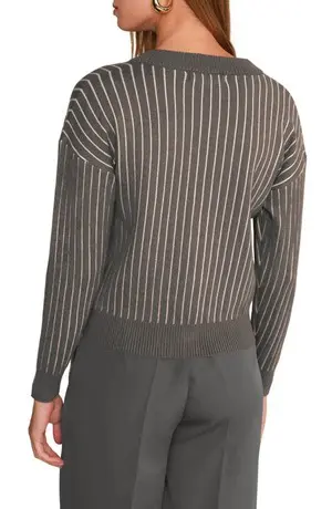Deluc Striped Cardigan - Grey Melange With Ecru