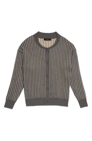 Deluc Striped Cardigan - Grey Melange With Ecru