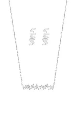 BEARFRUIT JEWELRY 18k Plated Crystal Necklace And Earring Set - Silver