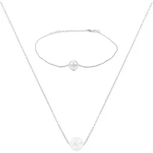 BEARFRUIT JEWELRY Sterling Abby Pearl Necklace And Bracelet Set - Silver