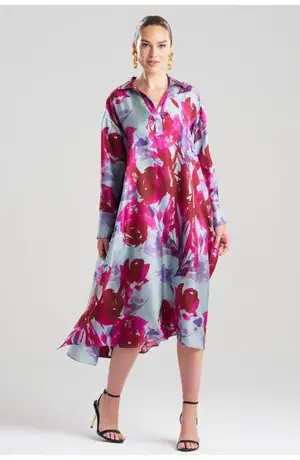 Natori Silk Twill Oversized Shirt Dress
