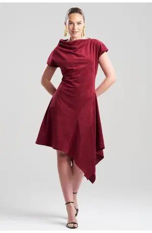 Natori Asymmetric Drape Neck Dress - Ruby