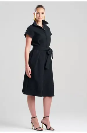 Natori Textured Cotton Jacquard Shirt Dress - Black