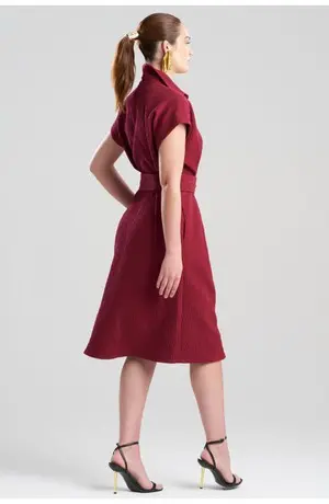Natori Textured Cotton Jacquard Shirt Dress - Ruby