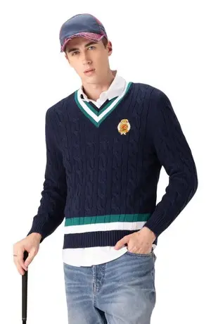 MEMBERS ONLY Cable Knit Cricket Sweater - Navy