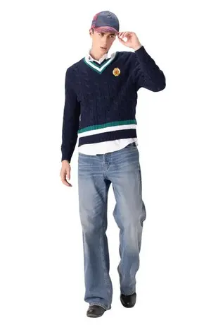 MEMBERS ONLY Cable Knit Cricket Sweater - Navy