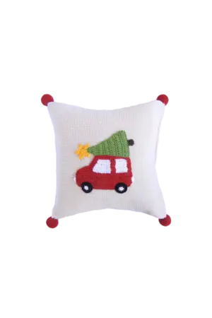 MELANGE COLLECTION 10" Car With Christmas Tree Pillow - Ivory